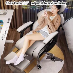 Ergonomic Office Chair, Executive Office Chair Comfortable Foot Pedal PU Leather Ergonomic Computer Office Home Study Height Adjustable Swivel Chair (Color : White, Size : Foot Pedal)