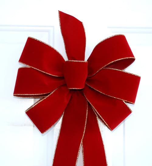 Premium Ribbon Wired Traditional Red with Gold Edges Handmade Velvet Christmas Bow - Approximately 10" - Case of 16