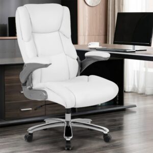 ergonomic office chair, big and tall office chair with built-in lumbar support & flip-up armrests, high back height adjustable executive leather desk chair computer chair, rolling swivel task chair