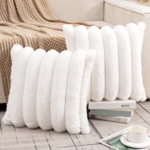 sonaichte faux fur pillow cover decorative throw pillow 18x18 set of 2 white pillow covers decor throw pillows for couch sofa bedroom