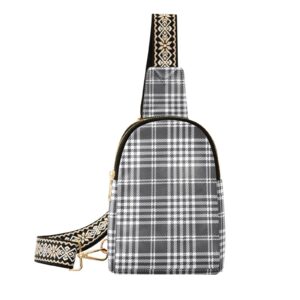 augenstern women crossbody sling backpack plaid-black-white-color girl chest bag daypack for hiking traveling