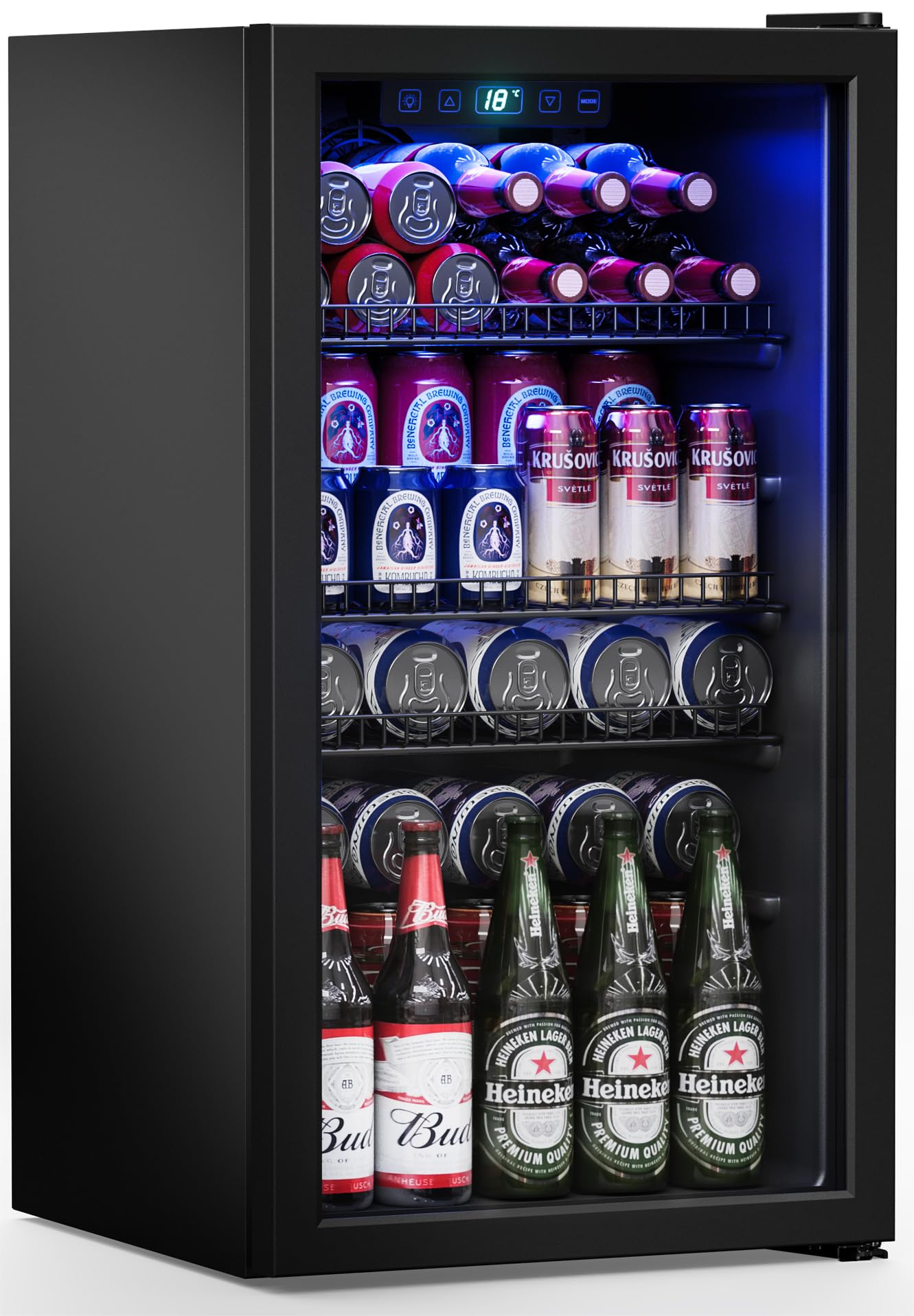 Manastin Beverage Refrigerator Cooler-120 Cans Freestanding Mini Fridge Cooler with Glass Door, Adjustable Shelves & Digital Temperature Display for Soda, Wine or Beer (Black, 3.2 Cu.Ft)