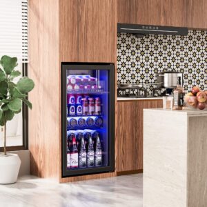 Manastin Beverage Refrigerator Cooler-120 Cans Freestanding Mini Fridge Cooler with Glass Door, Adjustable Shelves & Digital Temperature Display for Soda, Wine or Beer (Black, 3.2 Cu.Ft)