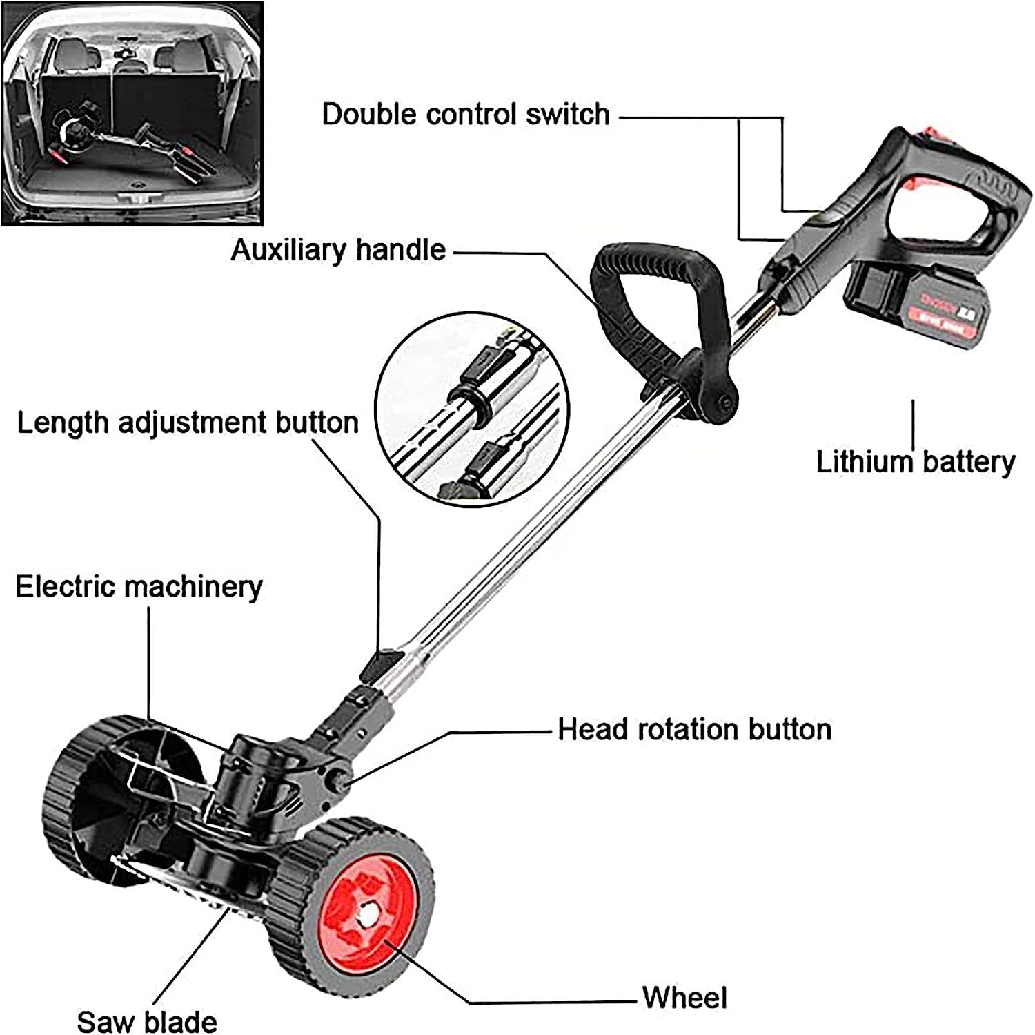 Handheld Electric Weeder, Battery Powered 24V Lightweight Cordless Weed Trimmer with Charger 3 Blades Multipurpose Home Lawn Mower