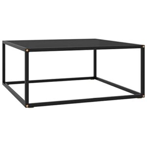 qjbsavva coffee table black with black glass 31.5"x31.5"x13.8",bedside tables side tables end tables entrance tables suitable for meeting rooms, reception rooms, offices