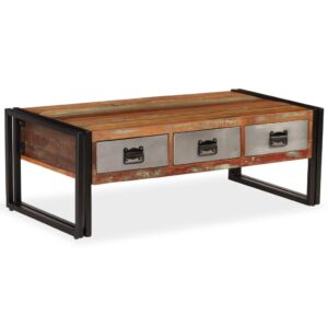 qjbsavva coffee table with 3 drawers solid reclaimed wood 39.4"x19.7"x13.8",entrance table tray tables center table low table suitable for meeting rooms, reception rooms, offices