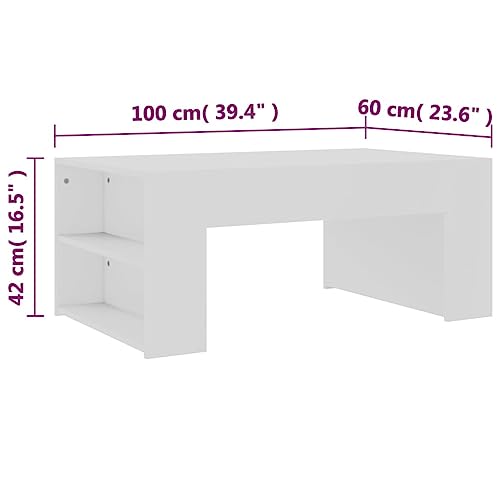 QJBSAVVA Coffee Table White 39.4"x23.6"x16.5" Engineered Wood,Center Table Low Table Folding Table Entrance Table Suitable for Meeting Rooms, Reception Rooms, Offices