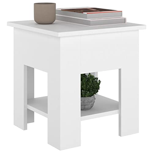 QJBSAVVA Coffee Table White 15.7"x15.7"x16.5" Engineered Wood,Floor Standing Table Table for Living Room Cocktail Table Suitable for Meeting Rooms, Reception Rooms, Offices