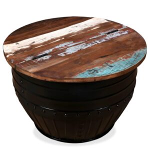 QJBSAVVA Coffee Table Solid Reclaimed Wood Black Barrel Shape,Living Room Furniture Side Tables Narrow Bedside Tables Suitable for Meeting Rooms, Reception Rooms, Offices