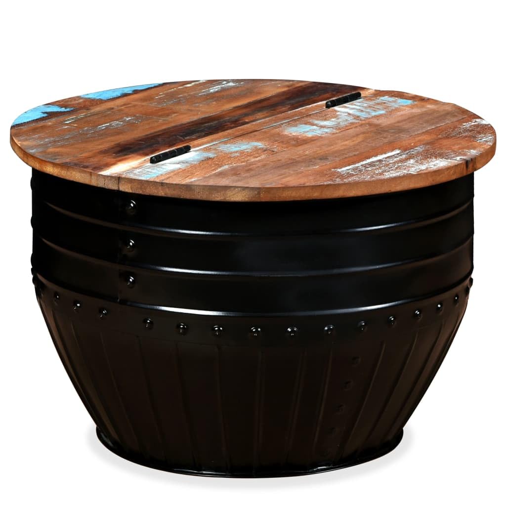 QJBSAVVA Coffee Table Solid Reclaimed Wood Black Barrel Shape,Living Room Furniture Side Tables Narrow Bedside Tables Suitable for Meeting Rooms, Reception Rooms, Offices