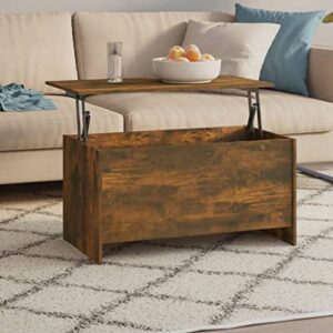 qjbsavva coffee table smoked oak 40.2"x21.9"x20.7" engineered wood,nightstand industrial tables side tables sofa table suitable for meeting rooms, reception rooms, offices