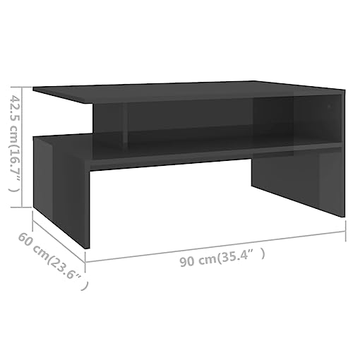 QJBSAVVA Coffee Table High Gloss Gray 35.4"x23.6"x16.7" Engineered Wood,Entrance Table Tray Tables Center Table Low Table Suitable for Meeting Rooms, Reception Rooms, Offices