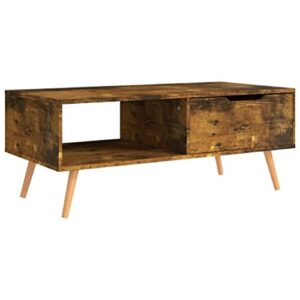 QJBSAVVA Coffee Table Smoked Oak 39.4"x19.5"x16.9" Engineered Wood,Floor Standing Table Table for Living Room Cocktail Table Suitable for Meeting Rooms, Reception Rooms, Offices