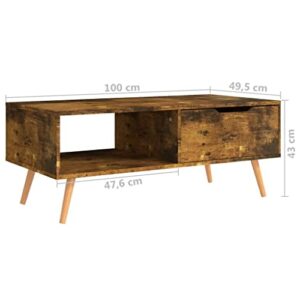 QJBSAVVA Coffee Table Smoked Oak 39.4"x19.5"x16.9" Engineered Wood,Floor Standing Table Table for Living Room Cocktail Table Suitable for Meeting Rooms, Reception Rooms, Offices