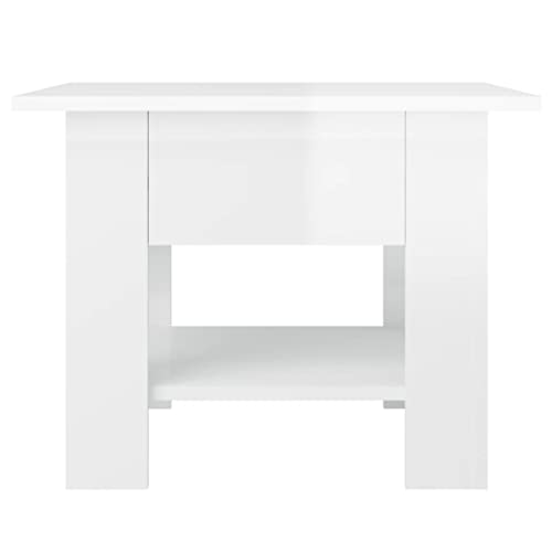 QJBSAVVA Coffee Table High Gloss White 21.7"x21.7"x16.5" Engineered Wood,Floor Standing Table Table for Living Room Cocktail Table Suitable for Meeting Rooms, Reception Rooms, Offices