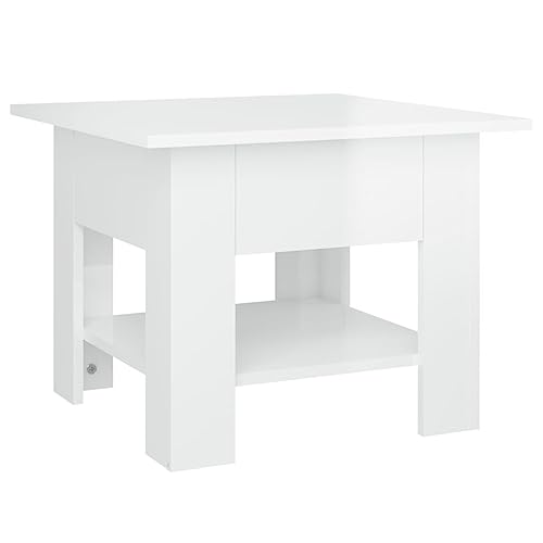 QJBSAVVA Coffee Table High Gloss White 21.7"x21.7"x16.5" Engineered Wood,Floor Standing Table Table for Living Room Cocktail Table Suitable for Meeting Rooms, Reception Rooms, Offices