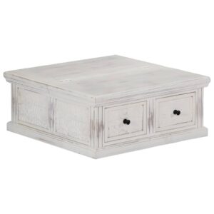 qjbsavva coffee table white 27.6"x27.6"x11.8" solid mango wood,entrance table tray tables center table low table suitable for meeting rooms, reception rooms, offices