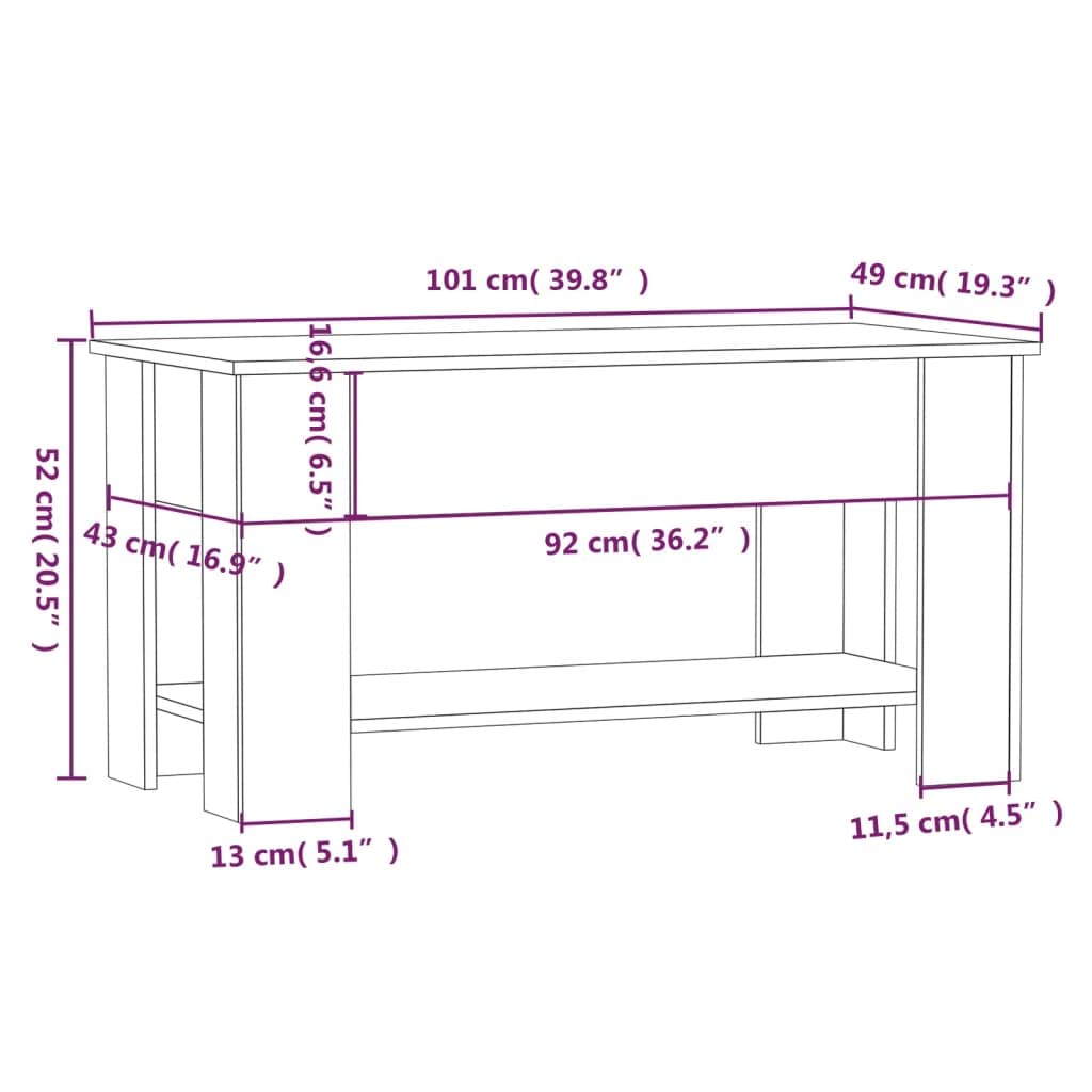 QJBSAVVA Coffee Table Gray Sonoma 39.8"x19.3"x20.5" Engineered Wood,Nightstand Industrial Tables Side Tables Sofa Table Suitable for Meeting Rooms, Reception Rooms, Offices