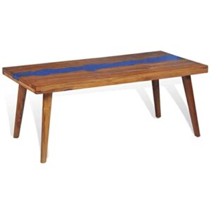 QJBSAVVA Coffee Table Teak Resin 39.4"x19.7"x15.7",Industrial Tables Floor Standing Table Cocktail Table Suitable for Meeting Rooms, Reception Rooms, Offices