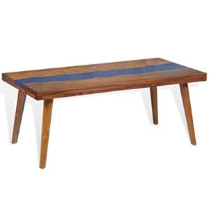 QJBSAVVA Coffee Table Teak Resin 39.4"x19.7"x15.7",Industrial Tables Floor Standing Table Cocktail Table Suitable for Meeting Rooms, Reception Rooms, Offices