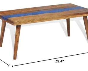 QJBSAVVA Coffee Table Teak Resin 39.4"x19.7"x15.7",Industrial Tables Floor Standing Table Cocktail Table Suitable for Meeting Rooms, Reception Rooms, Offices