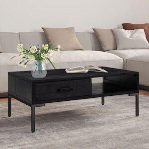 qjbsavva coffee table black 35.4"x19.7"x13.8" solid wood pine,living room furniture side tables narrow bedside tables suitable for meeting rooms, reception rooms, offices