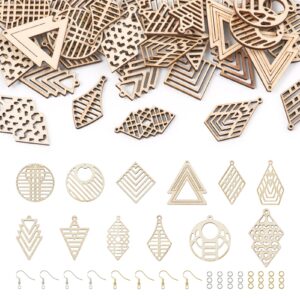 beadthoven wooden earring making kit for adults 12 styles hollow filigree wood pendants geometric dangle earrings unfinished wooden charms with earring hooks and jump rings for jewelry making 148pcs