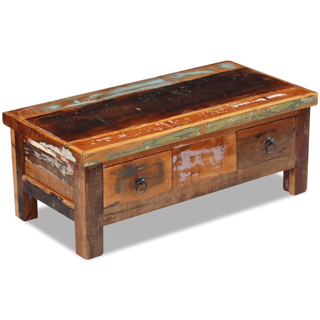 QJBSAVVA Coffee Table Drawers Solid Reclaimed Wood 35.4"x17.7"x13.8",Industrial Tables Floor Standing Table Cocktail Table Suitable for Meeting Rooms, Reception Rooms, Offices