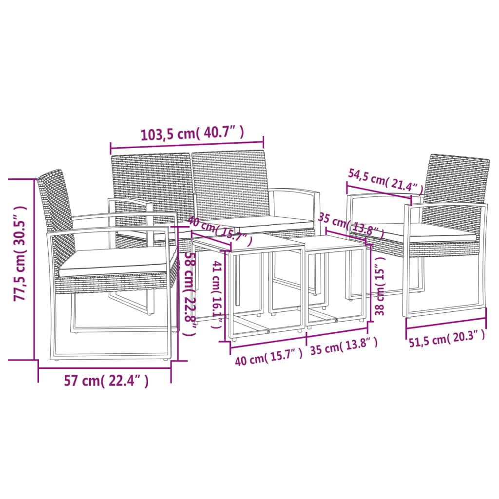 Makastle 5-Piece Patio Bistro Set with Coffee Table & Wicker Armrests, Small Patio Conversation Set, All Weather PE Rattan Chairs Backyard Garden Furniture