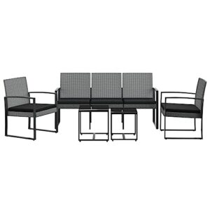 Makastle 5-Piece Patio Bistro Set with Coffee Table & Wicker Armrests, Small Patio Conversation Set, All Weather PE Rattan Chairs Backyard Garden Furniture