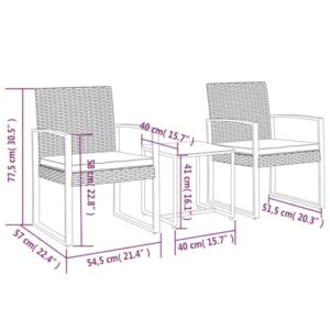 Makastle 3-Piece Patio Bistro Set Outdoor Furniture Set with Cushions PP Wicker Chairs & Table Set, Outdoor Conversation Set for Bistro & Balcony, Dark Gray