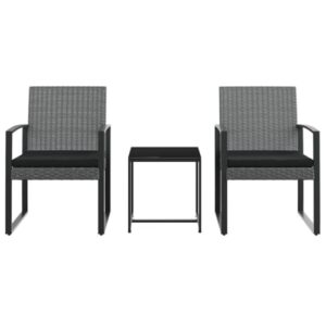 Makastle 3-Piece Patio Bistro Set Outdoor Furniture Set with Cushions PP Wicker Chairs & Table Set, Outdoor Conversation Set for Bistro & Balcony, Dark Gray