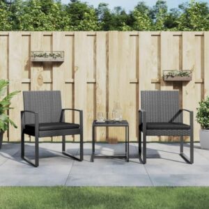 Makastle 3-Piece Patio Bistro Set Outdoor Furniture Set with Cushions PP Wicker Chairs & Table Set, Outdoor Conversation Set for Bistro & Balcony, Dark Gray