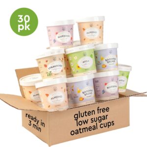 mylk labs gluten free oatmeal cups (30 count) all flavor variety bundle - low sugar breakfast, high fiber thin rolled oats, high protein instant oatmeal, non gmo, vegan