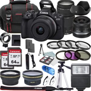 canon eos r50 mirrorless camera with 18-45mm and 75-300mm lenses + lens filters + case + accessory bundle (renewed)