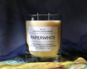 modern candle design 11 oz richly scented premium soy wax blend candle handmade in the usa (paperwhite)