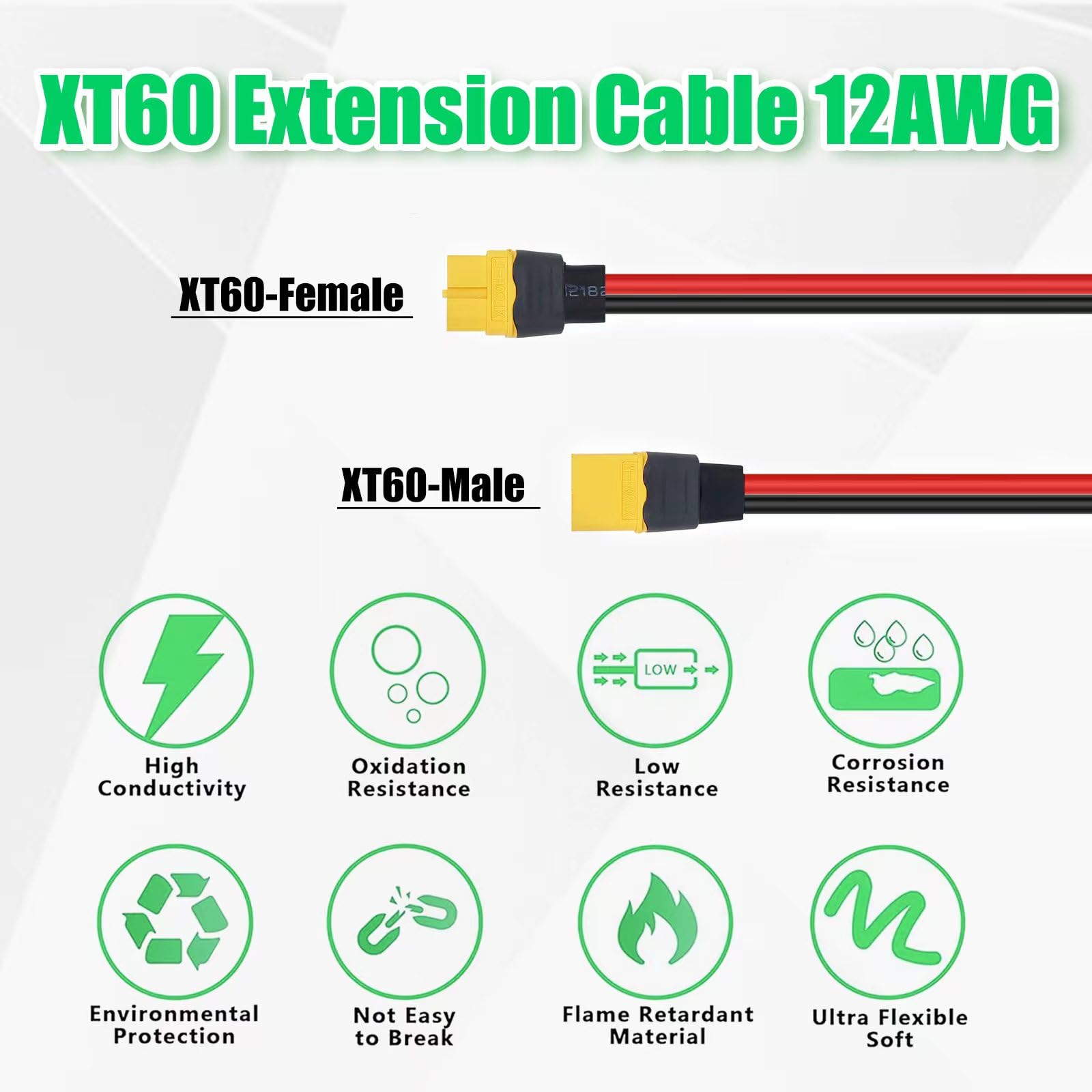 Magiktech 25FT XT60 Extension Cable with Male and Female Connectors XT60 Adapters Cable for Power Station and Rechargeable Batteries (12AWG 25FT)