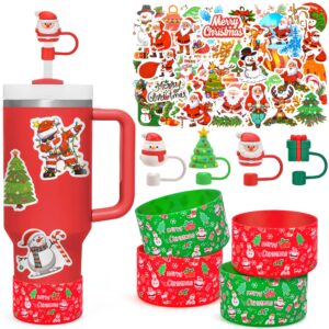 compatible with christmas stanley cup accessories for stanley 30 40oz tumbler, stanley accessories includes 10mm stanley straw cover, stanley boot and merry christmas stickers (4 pack)