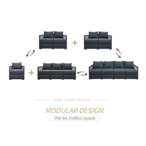 NICESOUL® 4-Person Patio Loveseat Modular Wicker Sofa Furniture Conversation Set Large Size Outdoor Rattan Seating Sofa 550lb Weight Capacity for Balcony, Deck, Garden and Poolside Gray(1+3)