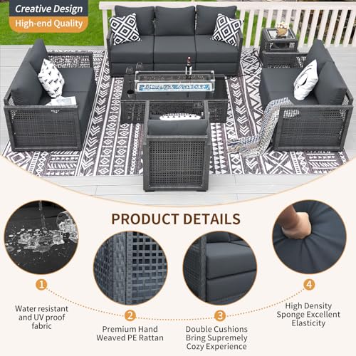 NICESOUL® 4-Person Patio Loveseat Modular Wicker Sofa Furniture Conversation Set Large Size Outdoor Rattan Seating Sofa 550lb Weight Capacity for Balcony, Deck, Garden and Poolside Gray(1+3)