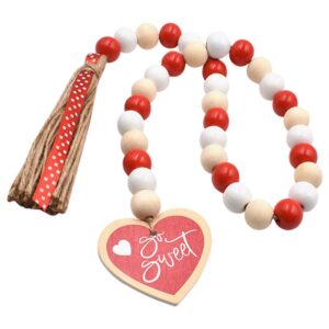 aboofan valentines day wood beads garland tassel heart tassel garland farmhouse rustic beads with jute rope for valentines day wall hanging decor