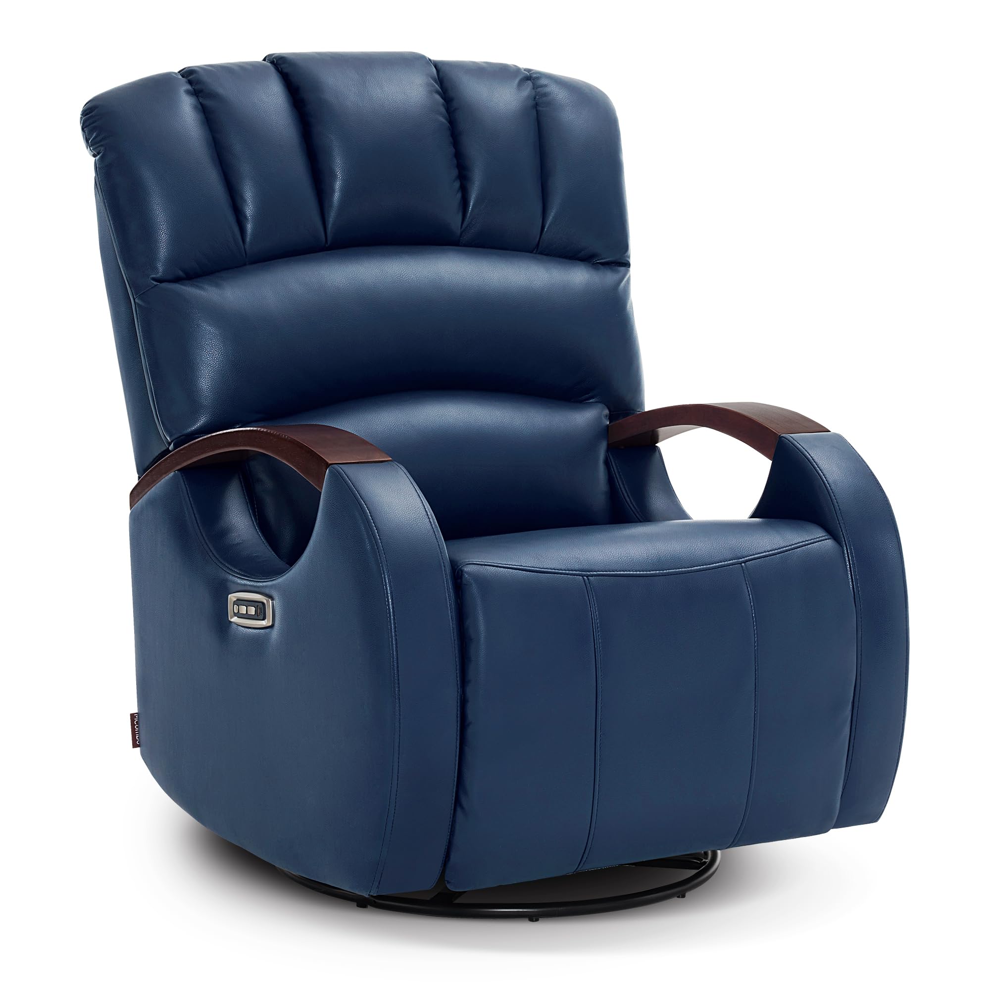 MCombo Power Swivel Glider Recliner Chair with Adjustable Headrest for Living Room and Nursery, Faux Leather PR616 (Navy Blue)