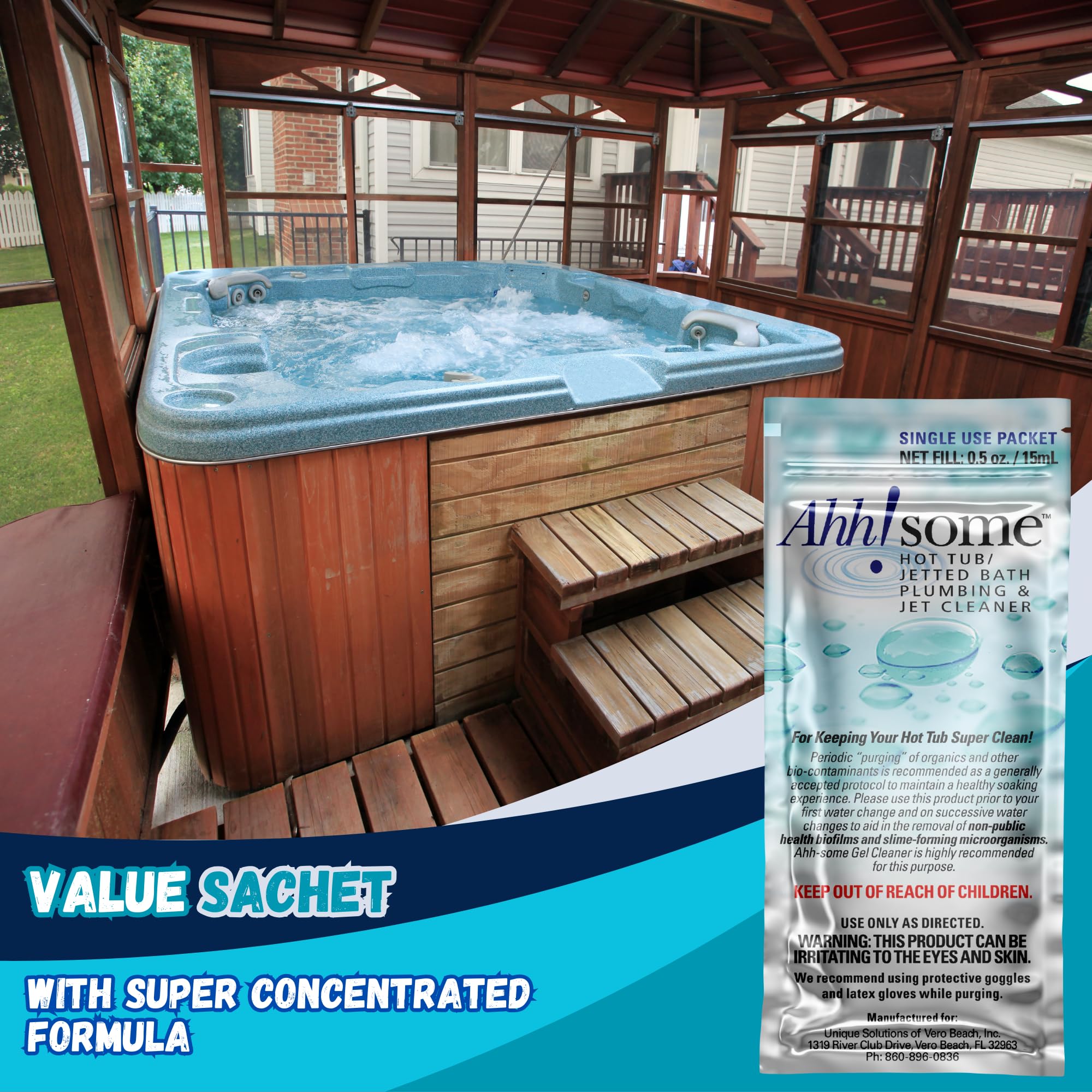 Ahh-Some - Hot Tub Cleaner & Purge Packet | Clean Pipes, Jet Line & Jets Gunk Build Up | Clear & Soften Water for Hot Tub, Jetted Tub, Swim Spa | Top Clarifier Up To 450 Gallons Of Water (Pack of 4)