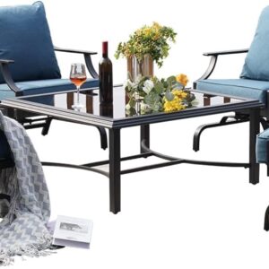 Grand patio 5PCS Conversation Sets Outdoor Dining Set 4 Rocking Motion Patio Chairs with Gray Water-Resistant Olefin Cushions & 1 Tempered Glass Table for Garden Lawn & Poolside (Peacock Blue)