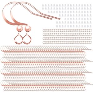 160 pcs/80 pairs earring hooks rose gold tone plated hypoallergenic ear wires fish hooks with 100 pcs clear silicone earring backs and 100 pcs jump rings earring finding for diy jewelry making