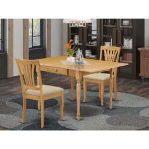 homestock baroque bonanza 3pc dining table set for 2 offers a dinette table and 2 kitchen chairs with linen fabic seat, drop leaf table with slat back chairs, oak finish