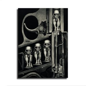 gurido birth machine by hr giger dark abstract poster canvas art print painting wall decoration picture modern decorative aesthetic bedroom decoration poster (08x12inch,framed)