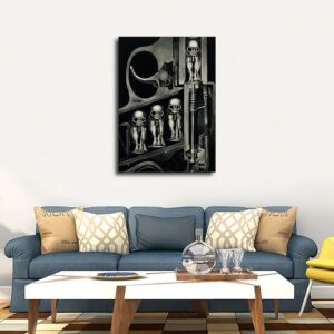 GuriDo Birth Machine by HR Giger Dark Abstract Poster Canvas Art Print Painting Wall Decoration Picture Modern Decorative Aesthetic Bedroom Decoration Poster (08x12inch,Framed)