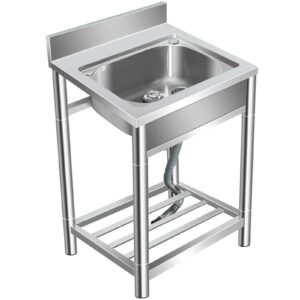 wahhwf freestanding kitchen sink for home, simple stainless steel utility sink with stand for garage, restaurant, kitchen, laundry, outdoor sink