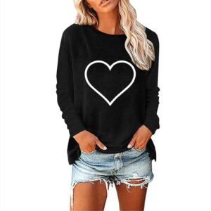 women's tunic tops 2023 trendy raglan long sleeves t-shirts solid color/christmas graphic tees sweatshirts pullover heart black x-large